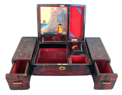 Vintage Swan Lacquer Music Jewelry Box, Abalone/MOP Inlay, Hand Painted ...