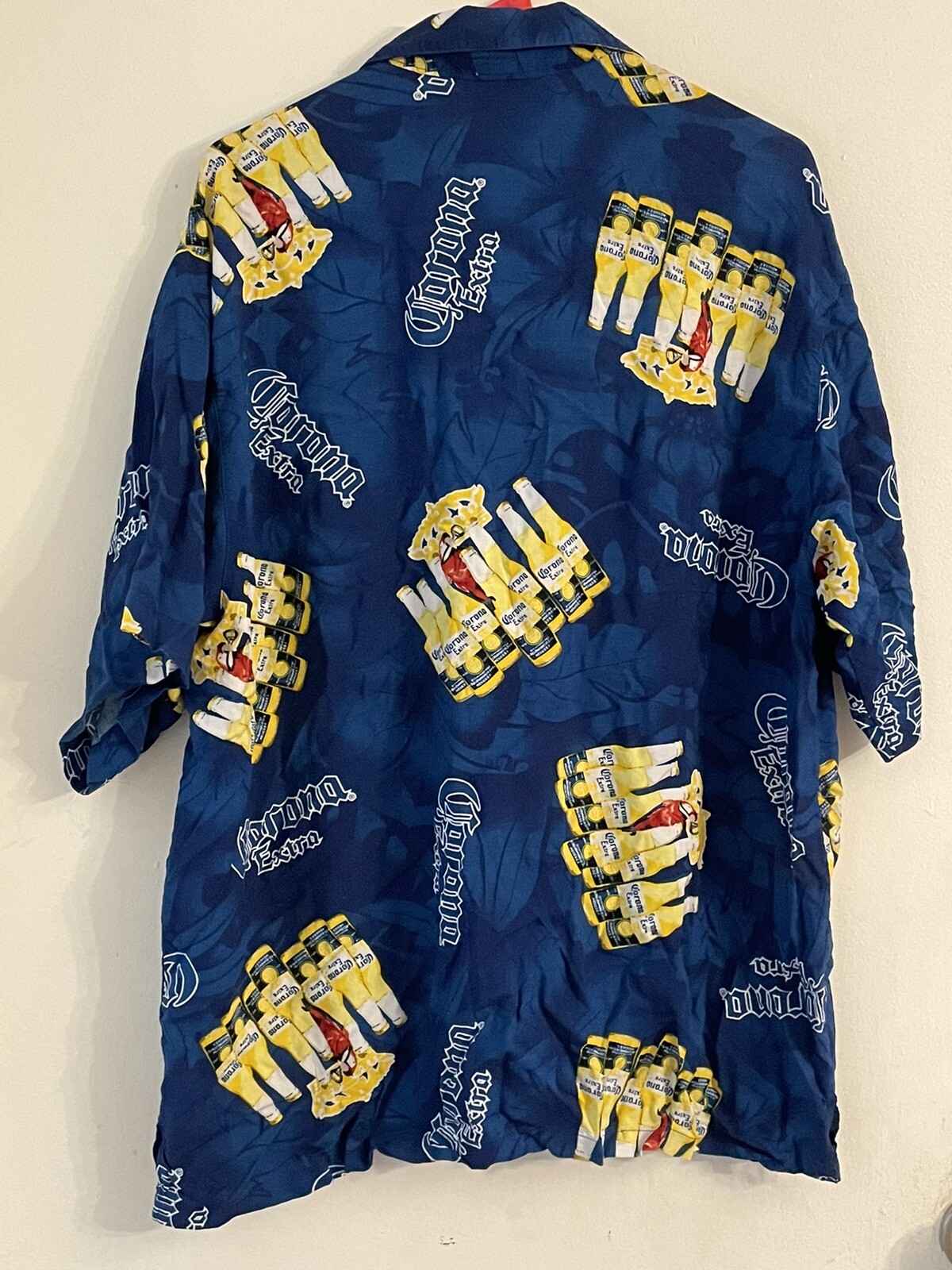 Corona Extra 100% Rayon Blue Graphic Beer Button Up H… - Gem