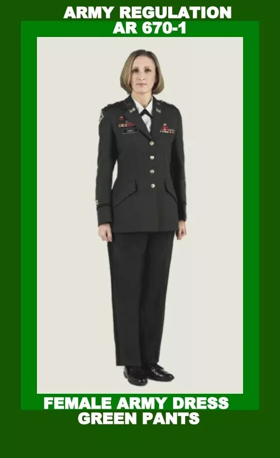 WOMENS Class A OFFICER Serge Green US Army Dress Pants W/ BLACK BRAID ...