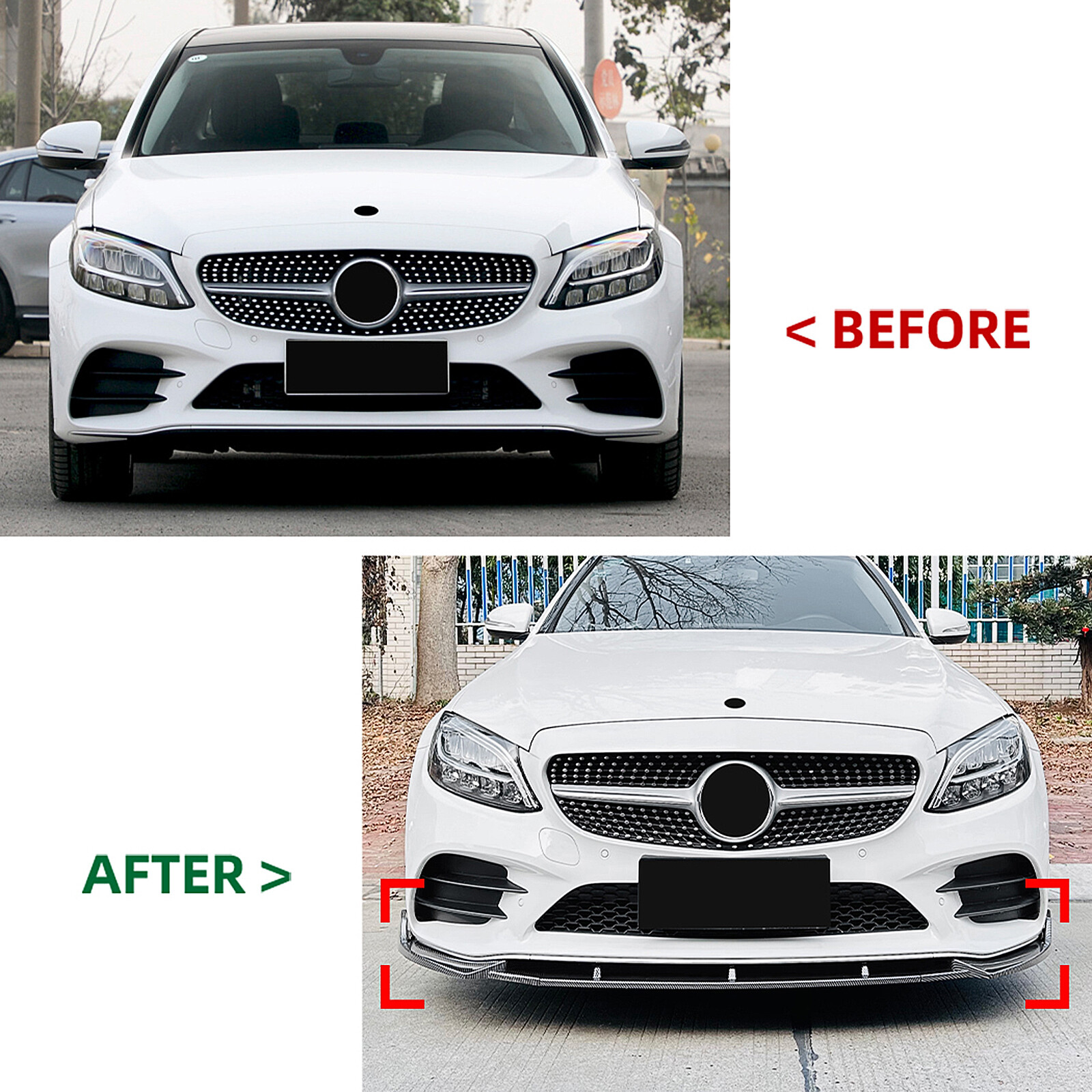 Front Bumper Spoiler Lip For Benz C W205 C205 S205 2019-21 AMG Sport ...