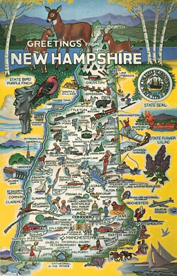 Greeting New Hampshire Map Postcard M150 | eBay