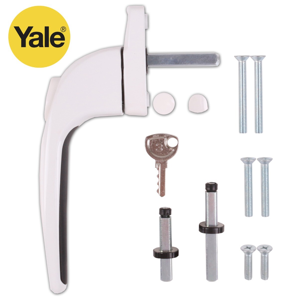 YALE Essentials INLINE LOCKING WINDOW HANDLE & 3 SPINDLES SET Fixings ...