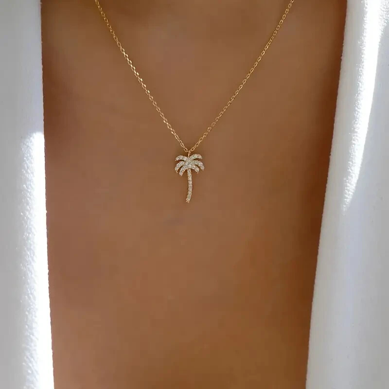 Coconut Palm Tree Pendant Necklace Inlaid Zircon Necklace | eBay