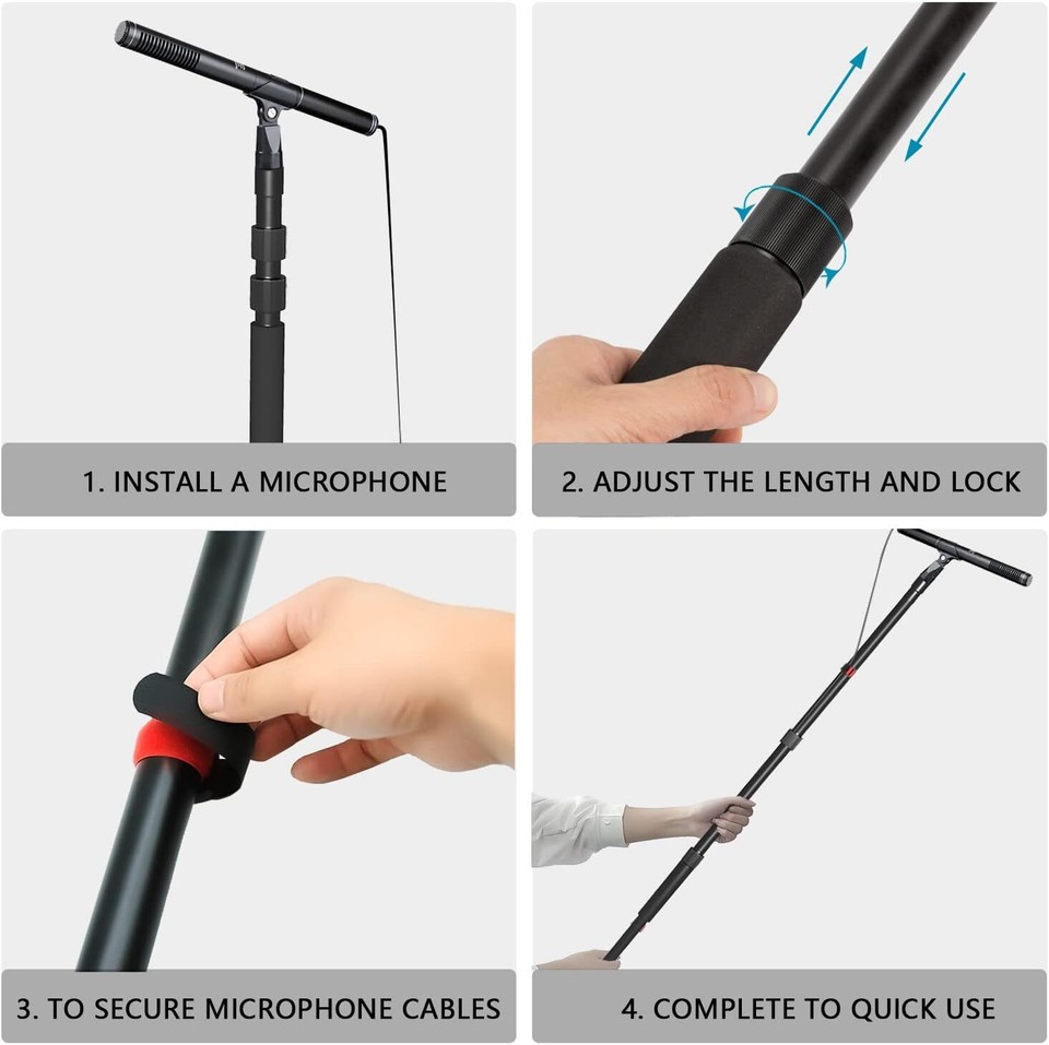 Portable Handheld Boom Pole for Shotgun Mic, 3-Section Extendable ...