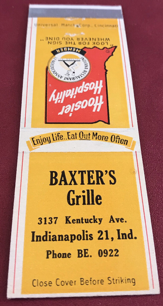 Matchbook Cover Baxter’s Grille Indianapolis Indiana | eBay