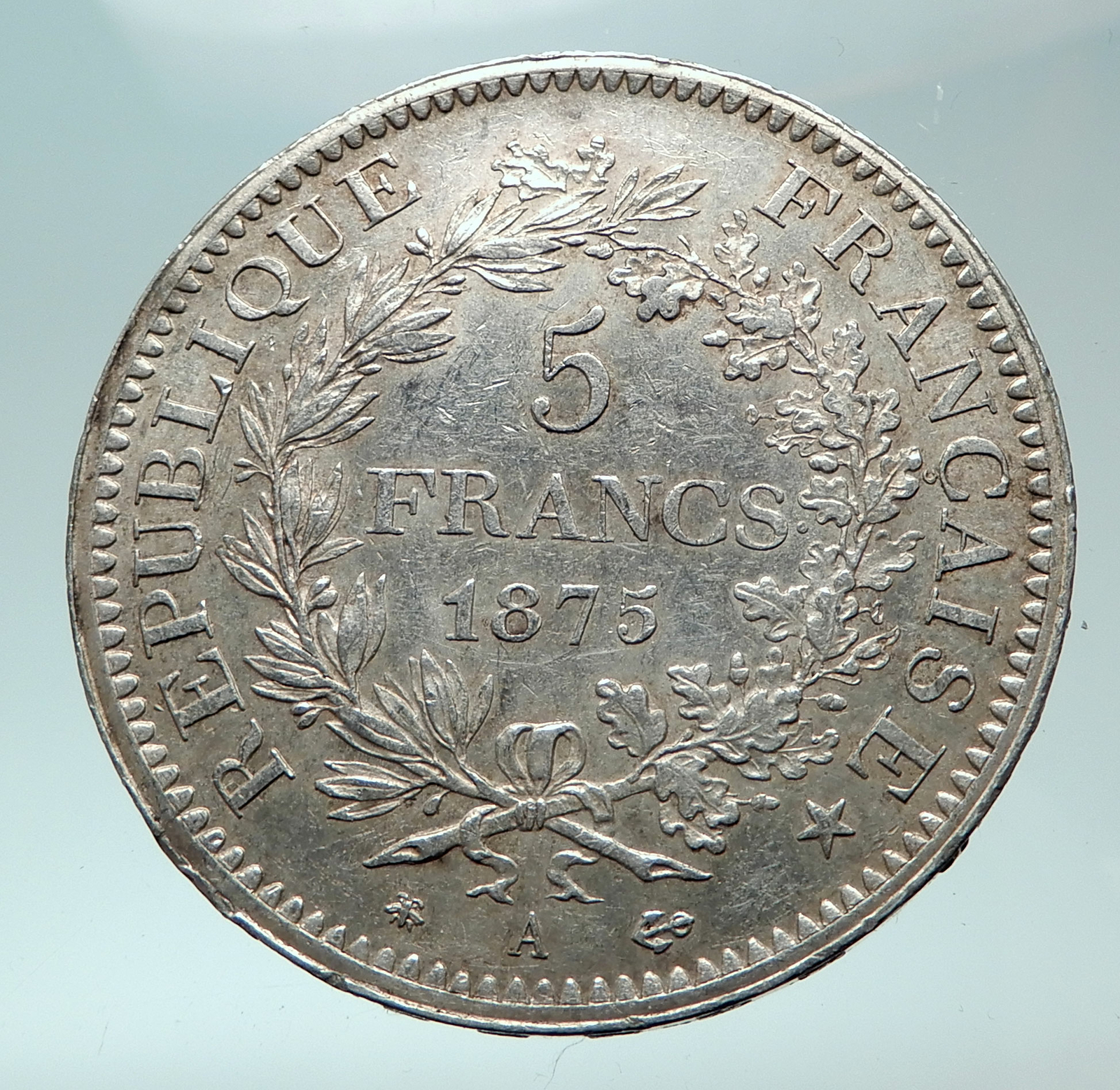 1875 A FRANCE Hercules Group Antique Genuine Silver 5 Franc French Coin ...