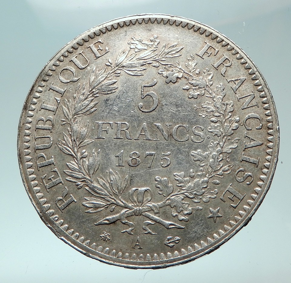 1875 A FRANCE Hercules Group Antique Genuine Silver 5 Franc French Coin ...