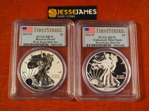 2013 W REVERSE PROOF & ENHANCED SILVER EAGLE PCGS PR70 MS70 FS WEST ...