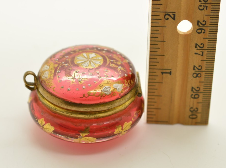 Antique Cranberry Glass Patch Box w/ Moser Style Enamel Painting ...