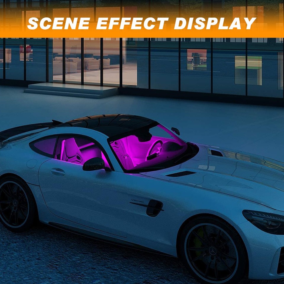 APP Music Control 4× 48LED RGB Car Interior Atmosphere Light Strip Bar ...