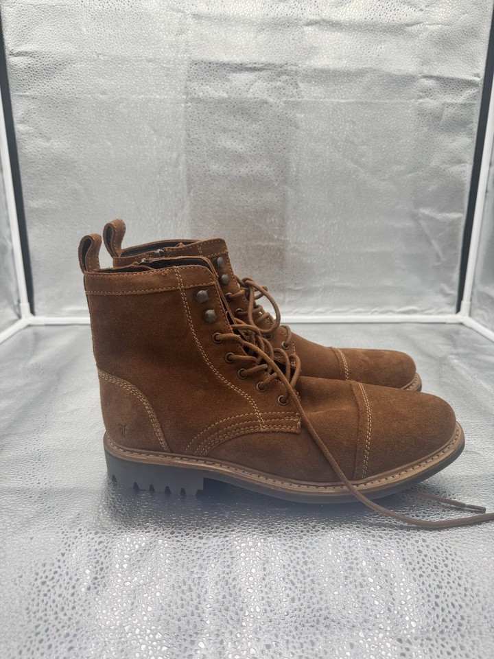 Frye Russell Men SIZE 12 Tan Leather Suede Cap Boots Lace Zip Up ...