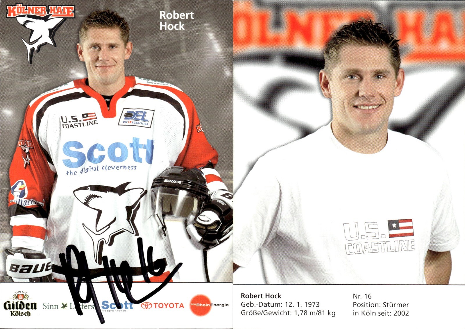 Robert Hock 2 Autografi AK Cartolina Autografa Hockey Kölner Haie KEC ...