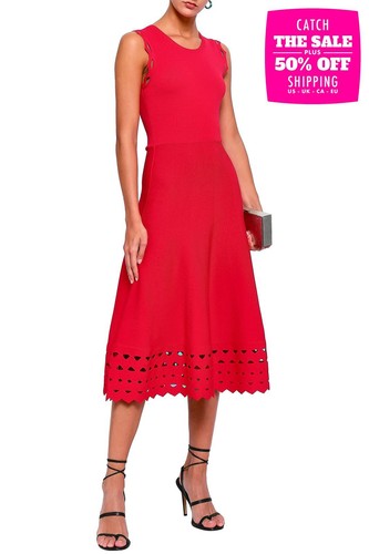 RRP €205 MAJE Rumba Knitted Midi Dress Size 2 US6 M Red Cut Out ...