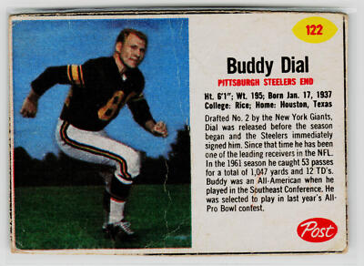 Buddy Dial 1962 Post Cereal #122 Pittsburgh Steelers | eBay