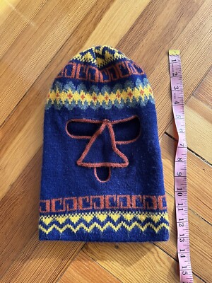 Vintage Ski Mask Wool Eyes Mouth Nose Blue Yellow Orange Aztec Pattern ...
