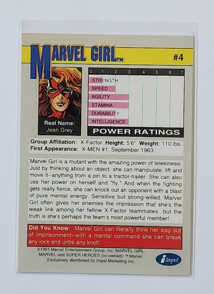 1991 MARVEL MARVEL GIRL TRADING CARD | eBay