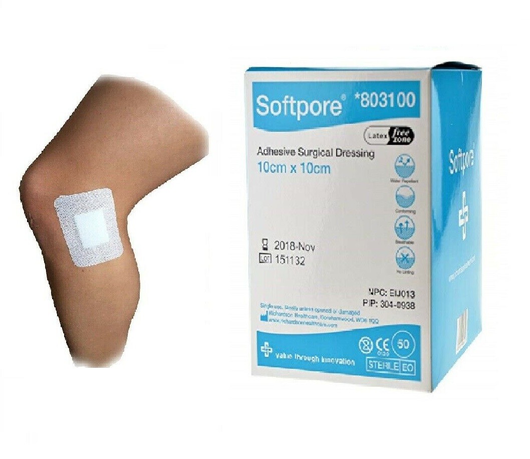 10cm x 10cm - Softpore Adhesive Sterile Dressings - Plasters Cuts ...