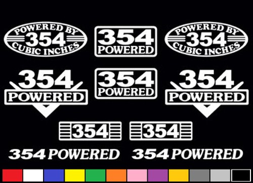 10 DECAL SET 354 CI V8 POWERED ENGINE STICKERS EMBLEMS VINYL MOTOR ...