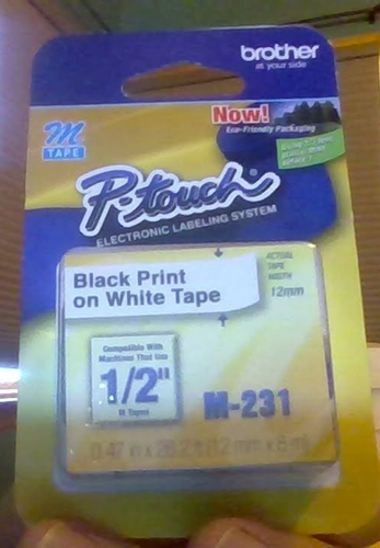 GENUINE Brother M231 P-Touch Label Tape, 1/2" Black on White ...