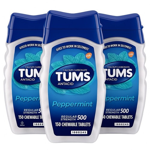 3 Pack TUMS Peppermint REGULAR Strength 500mg Antacid 150 x3Chewable ...