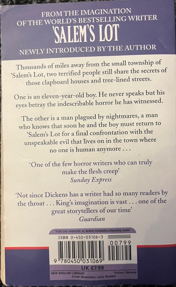 STEPHEN KING 'Salem's Lot writing in inner leaf pictured | eBay UK