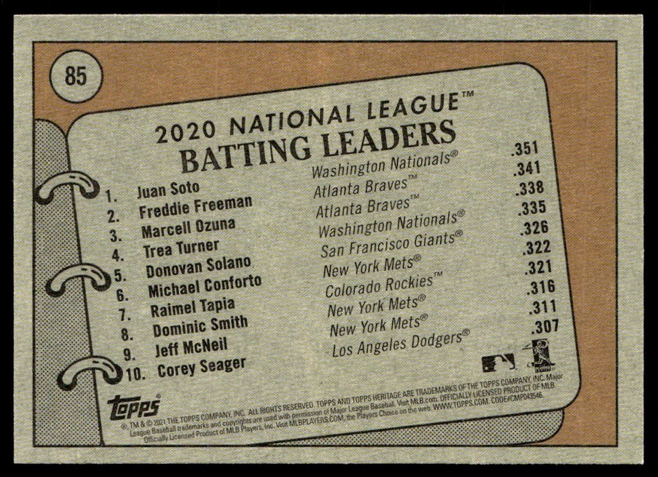 2021 Topps Heritage 2020 NL Batting Leaders (Juan Soto/Freddie Freeman/Marcell | eBay
