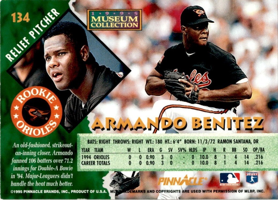 Armando Benitez Baltimore Orioles 1995 Pinnacle Museum Collection #134 ...