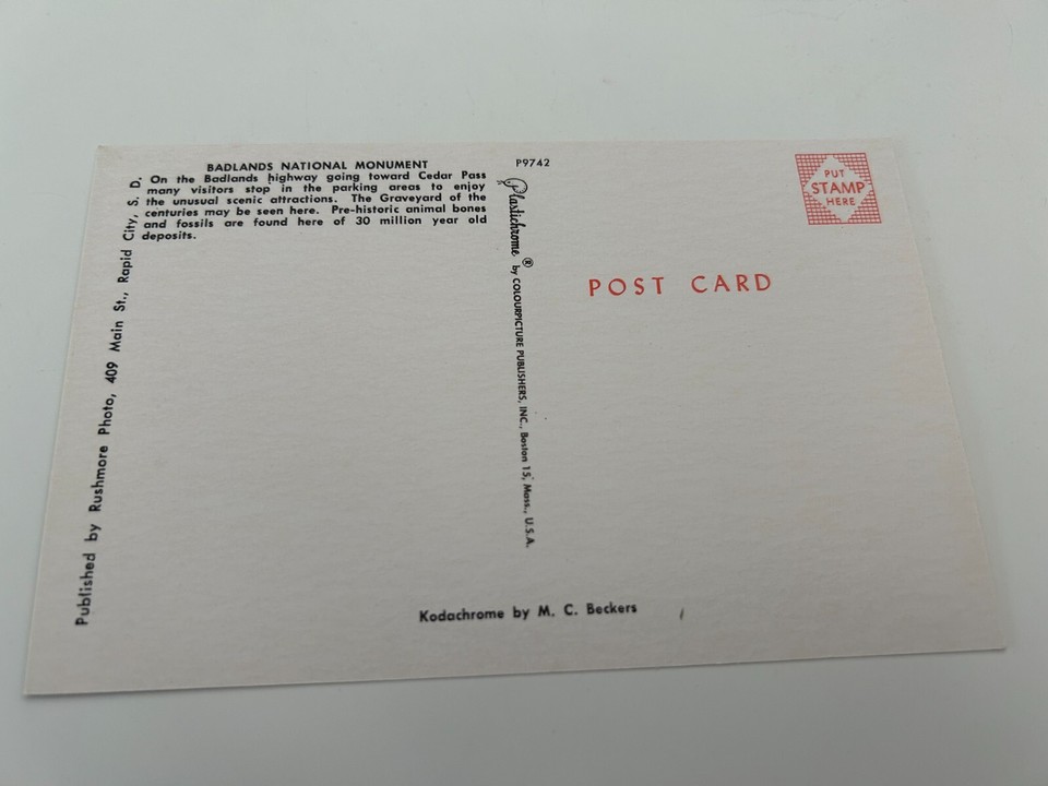 Badlands National Monument on Highway toward Cedar Pass Postcard | eBay