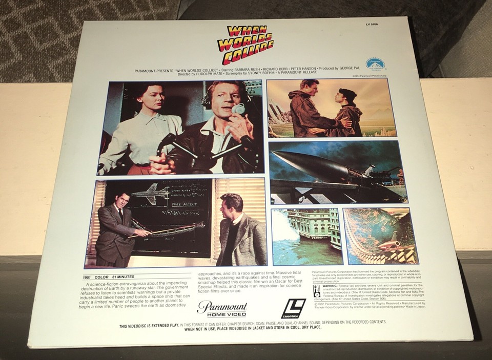 When Worlds Collide (Laserdisc) Barbara Rush Richard Derr GREAT FILM ...