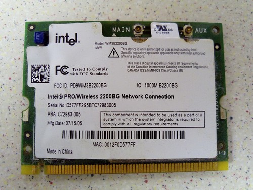 WM3B2200BG INTEL PRO Wireless 2200BG WLAN Mini PCI Anatel D10709-002 | eBay