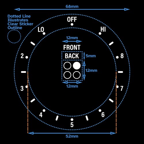 1 Dial White Print Lo-Hi Electric Hob Stove Dial Decal Knob Sticker ...