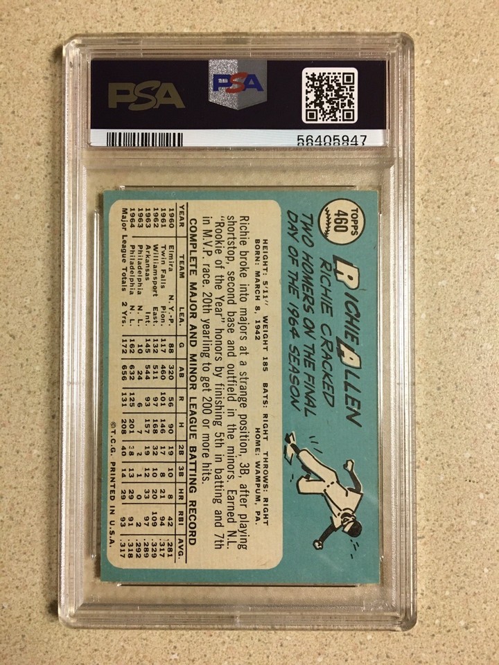 1965 Topps #460 Richie Dick Allen PSA 8 NM-MT ALL STAR ROOKIE PHILLIES ...