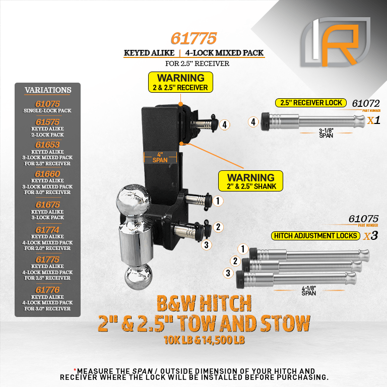 61775-D | Hitch Lock for B&W 2" & 2.5" Shank Tow and Stow | eBay