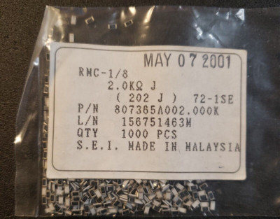 1206 SMD/SMT 2.00K OHM Resistors 5% - 800pcs.... .... (DS3D1) | eBay