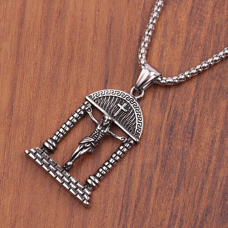 Mens Silver Jesus Christ Pendant Necklace Catholic Christian Jewelry ...