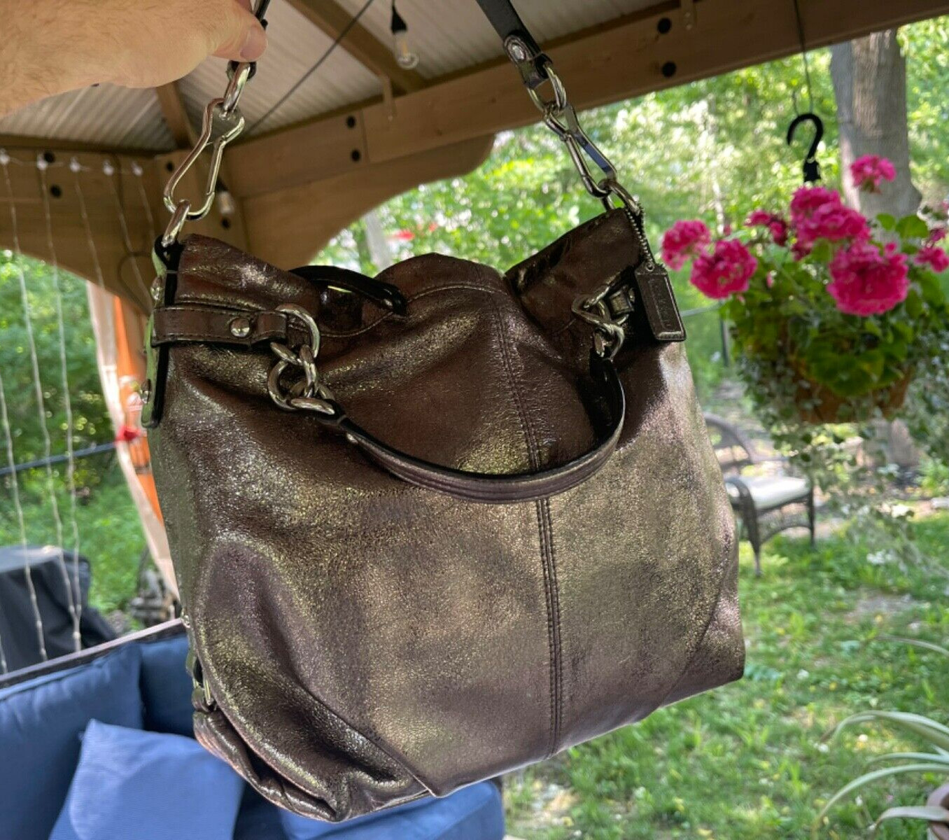 Coach F17165 Brooke Metallic Silver/Pewter Leather Ho… - Gem