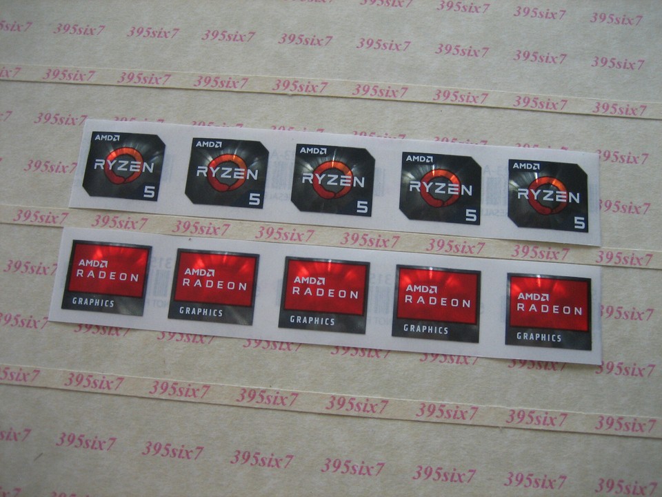 5x RYZEN 5 STICKER 17mm x 19mm + 5x AMD RADEON GRAPHICS STICKER 16.5mm ...