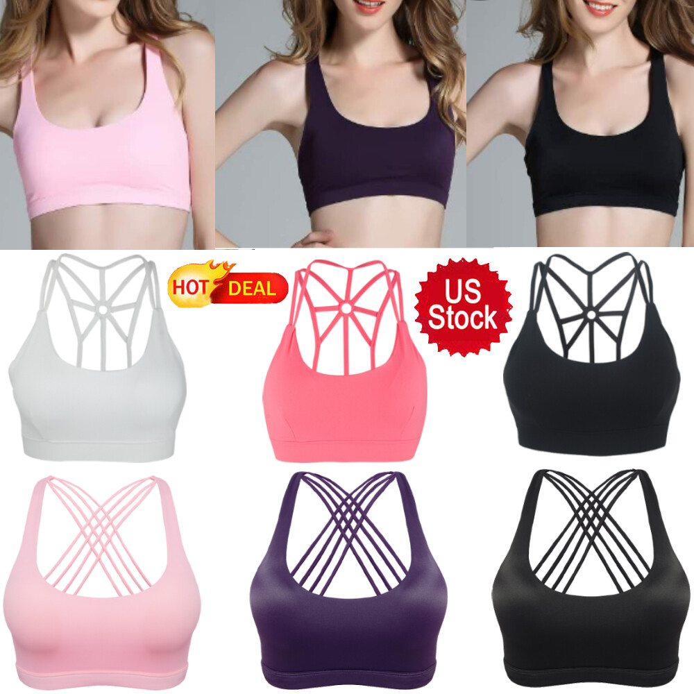 US Lady Sexy Gathered Wrapped Chest Yoga Bra Beauty Back Cross ...