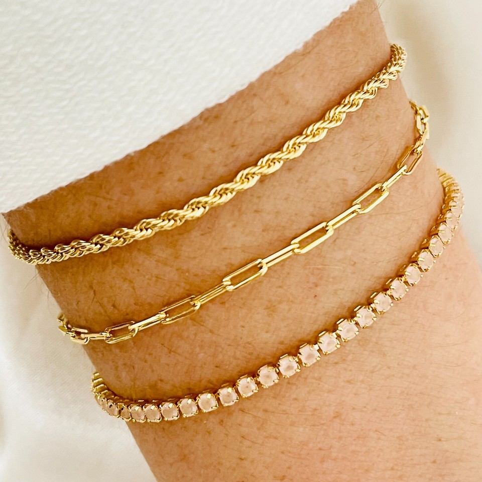 Gold Stack Bracelets for Women ,Gold Link Chain Bracelets, Layering ...