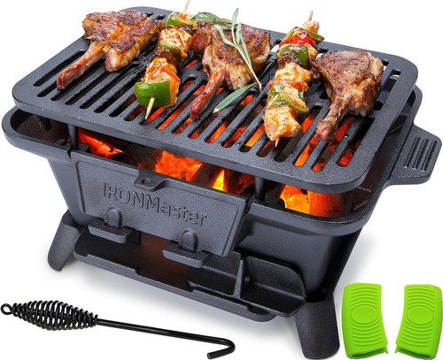 IronMaster Hibachi Grill Outdoor, Small Portable Charcoal Grill, Black ...