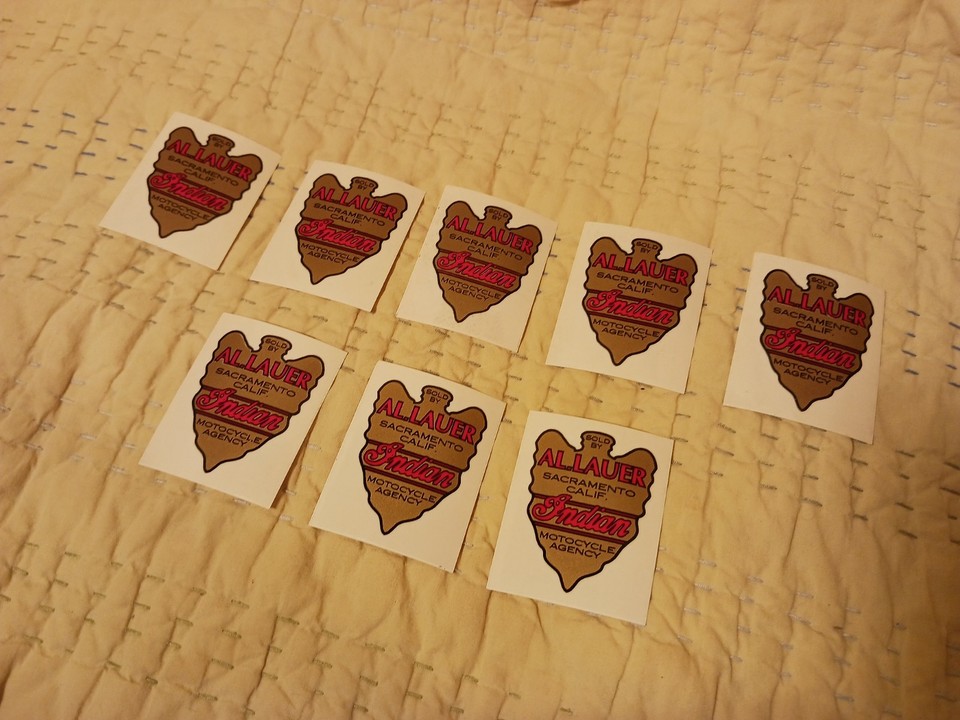 Vintage AL. LAUER Sacramento dealer Indian Motorcycle Decal Lot Of 8 ...