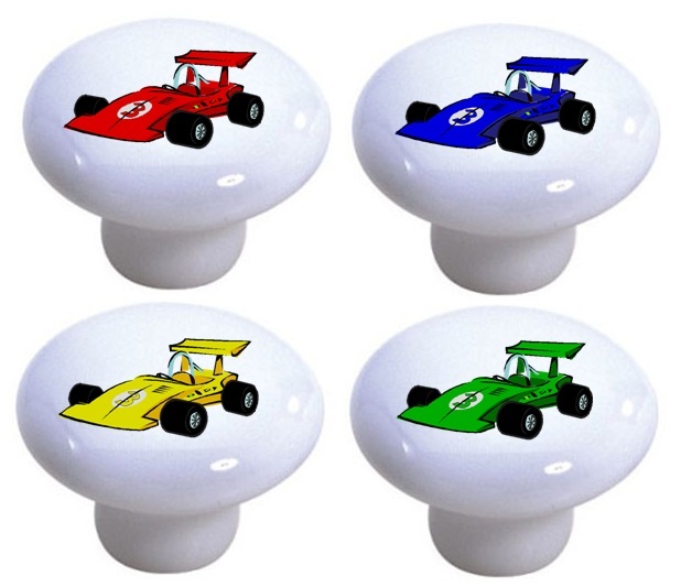 4 RACE Cars RACING CABINET DRAWER Pulls KNOBS Ceramic | eBay