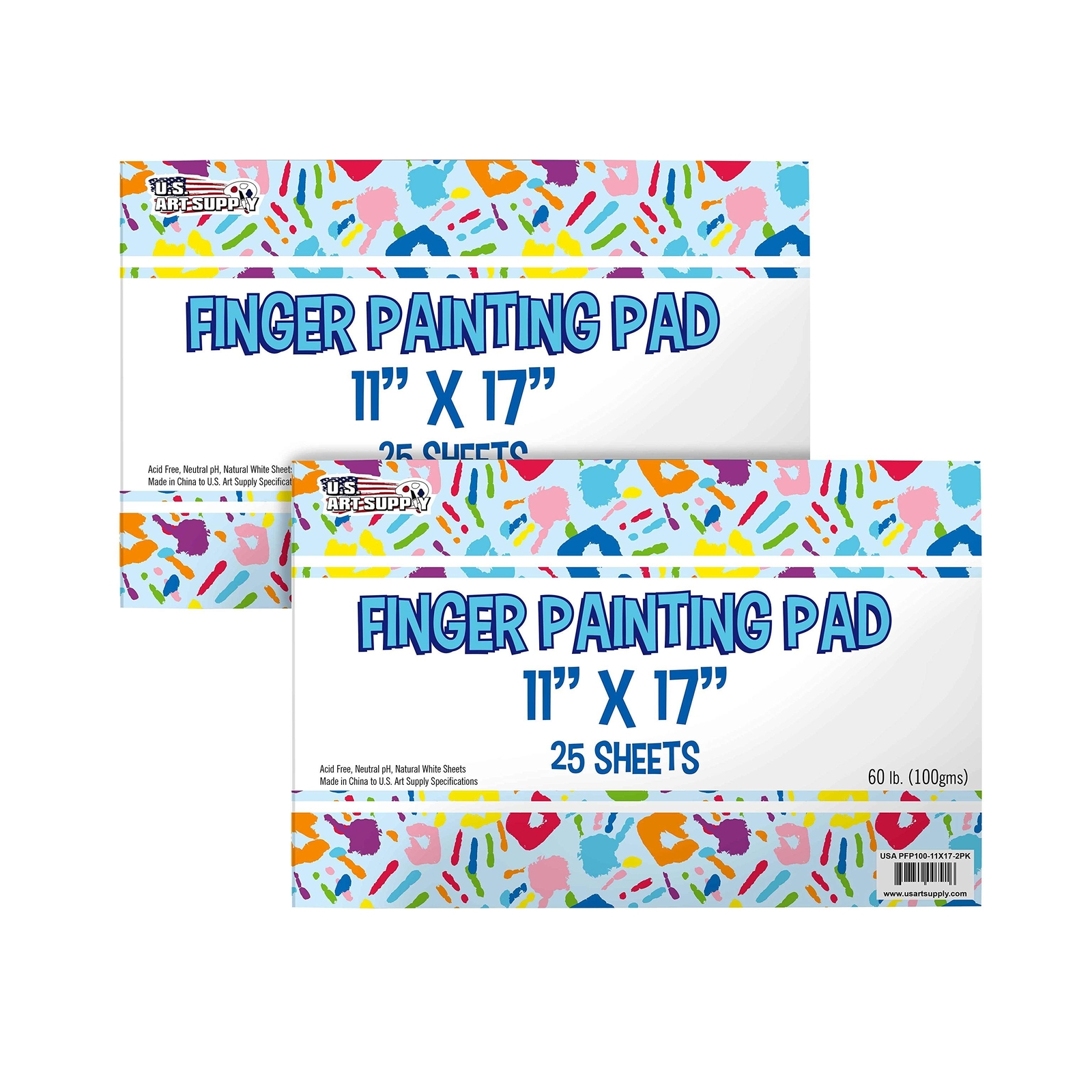 U.S. Art Supply Large 11" x 17" Finger Painting Paper Pad, Pack of 2 ...