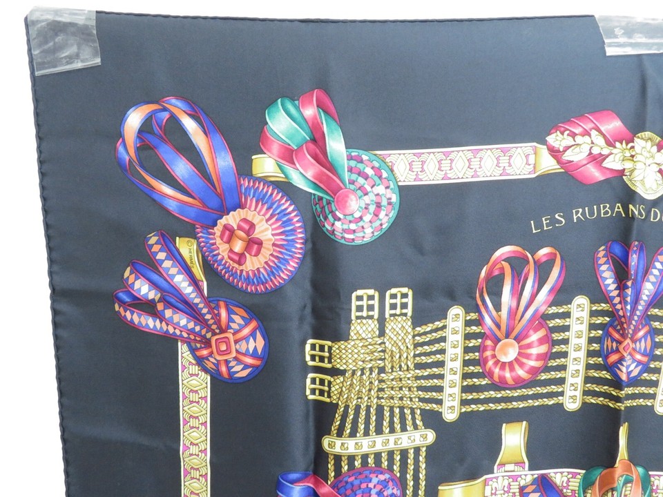 Authentic HERMES "LES RUBANS DU CHEVAL" Silk Scarf Carre 90 #41378 | eBay