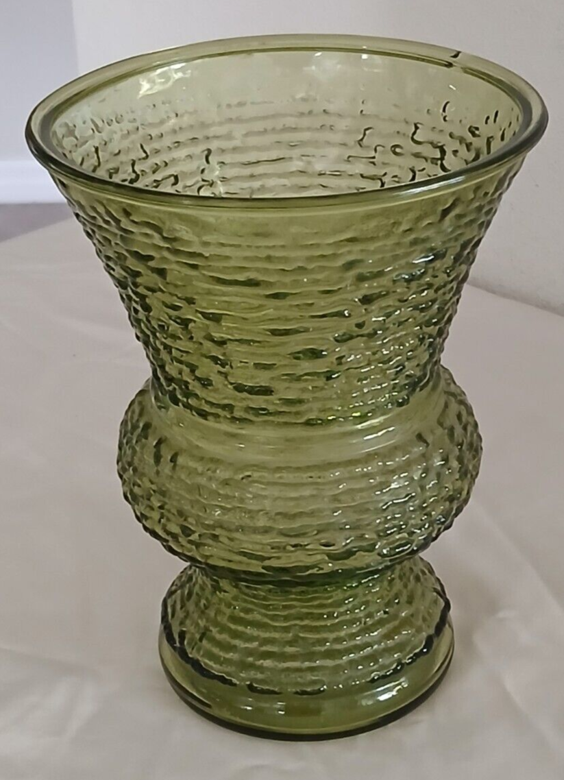 Napco Embossed Textured Green Glass Vase 7.77" Tall Vintage | eBay