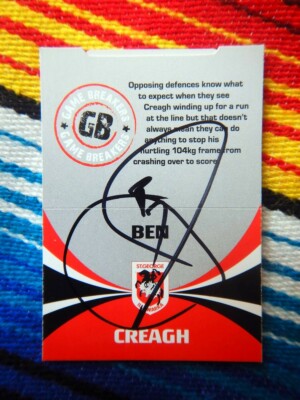 Signed 2011 ST GEORGE ILLAWARRA DRAGONS NRL Card BEN CREAGH Game ...