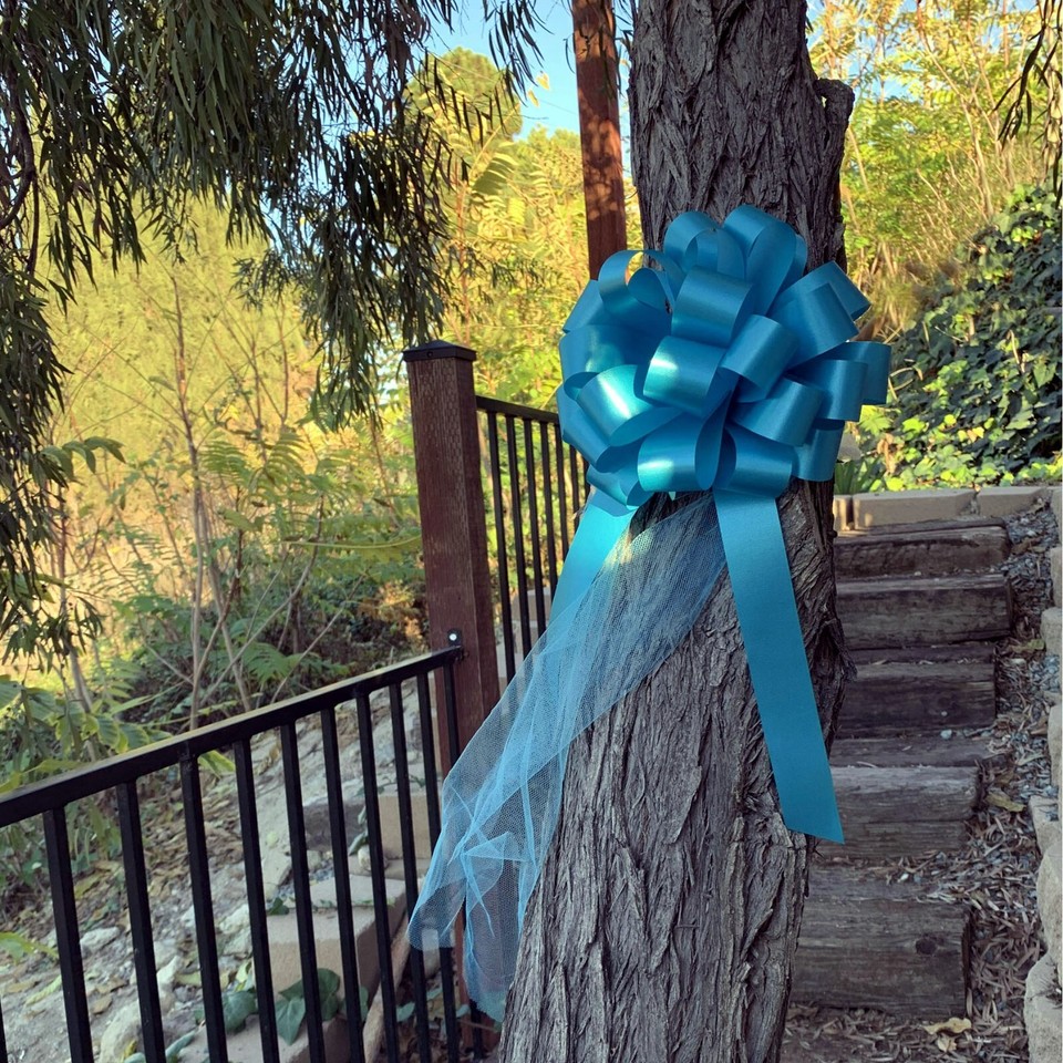Turquoise Wedding Pull Bows with Tulle Tails - 8" Wide, Set of 6 ...