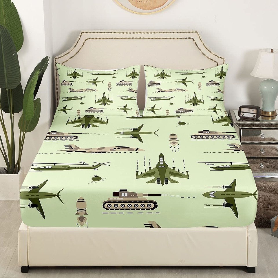3D Army Helicopter Bedding Fitted Sheet Airplane Tank Bed Sheet Set for ...