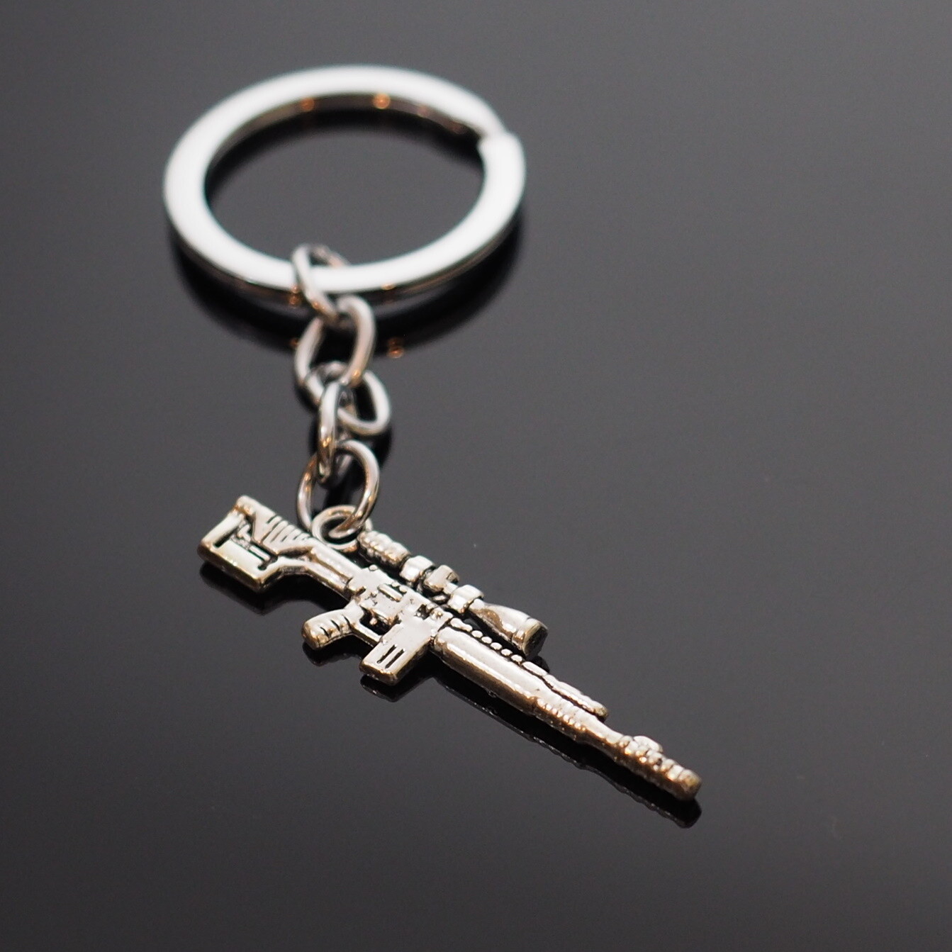 MK22 Sniper Rifle with Scope Gun Silver Metal Keyring Key Ring Chain ...