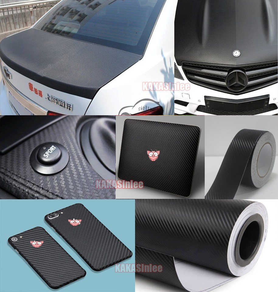 Bubble Free 3D Black Carbon Fiber Whole Car Hood Wrap Vinyl Motor ...